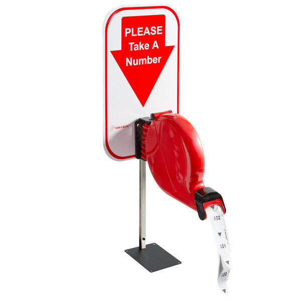 Turn-O-Matic Red Manual Take-a-Number Countertop Kit with White Tickets
