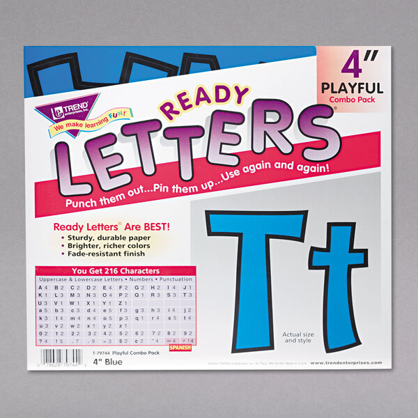 Trend T79744 Ready Letters 4" Blue Cutout Playful Combo Set - 216/Set