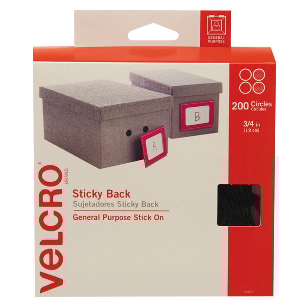 Velcro® 91823 3/4" Black Sticky-Back Hook and Loop Dot Fasteners - 200/Box