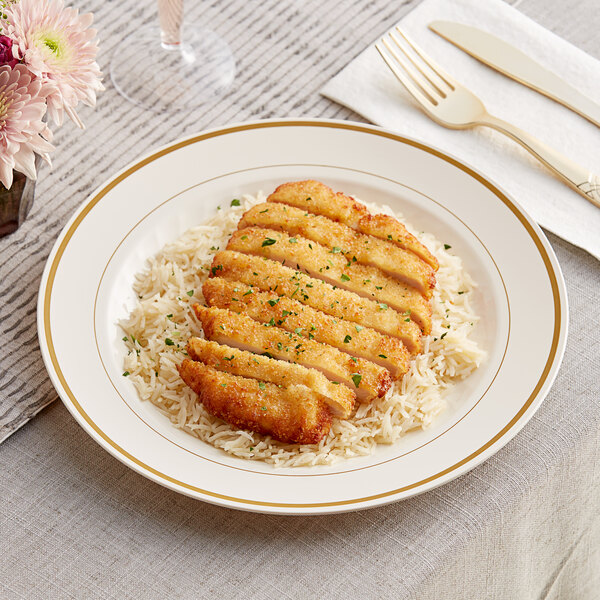 WNA Comet MP10IPREM 10 1/4" Ivory Masterpiece Plastic Plate with Gold ...