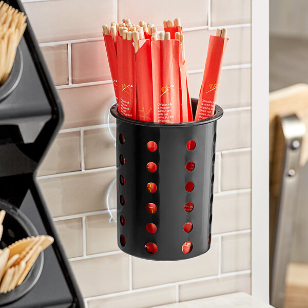 Steril-Sil PN1-BLACK Black Perforated Plastic Flatware Cylinder with ...