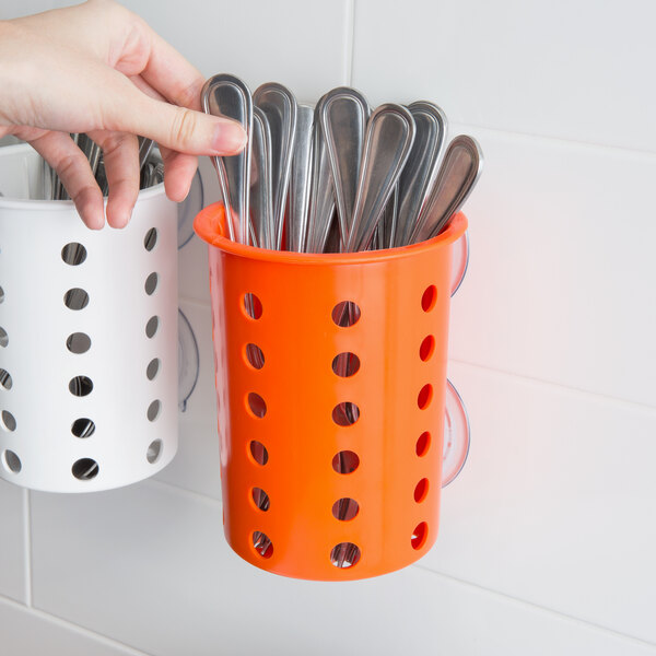 Steril-Sil PN1-ORANGE Orange Perforated Plastic Flatware Cylinder with ...