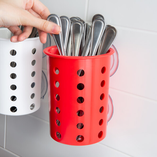 Steril-Sil PN1-RED Red Perforated Plastic Flatware Cylinder with ...