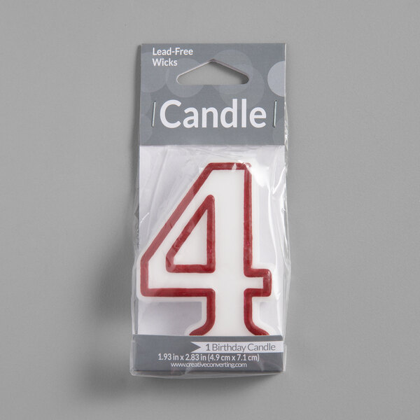 Creative Converting 080145033 3" Red Outlined "4" Candle