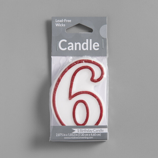 Creative Converting 080157033 3" Red Outlined "6" Candle