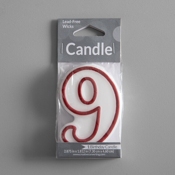 Creative Converting 080182033 3" Red Outlined "9" Candle