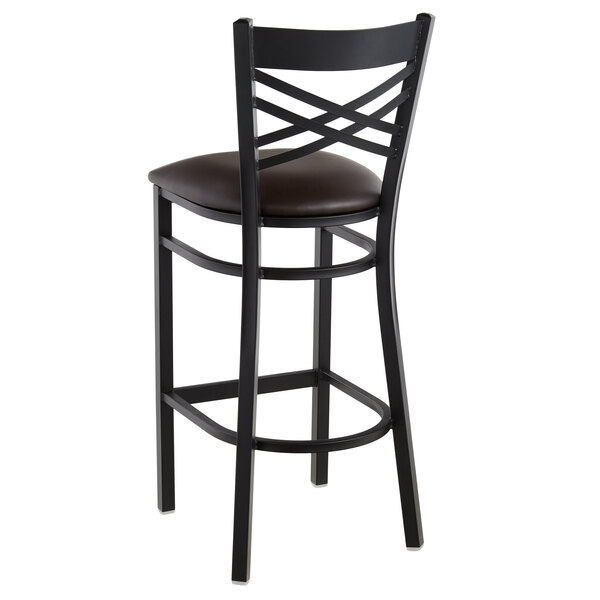 Lancaster Table & Seating Black Finish Cross Back Bar Stool with 2 1/2 ...