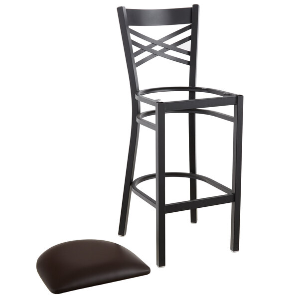 Lancaster Table & Seating Black Finish Cross Back Bar Stool with 2 1/2 ...