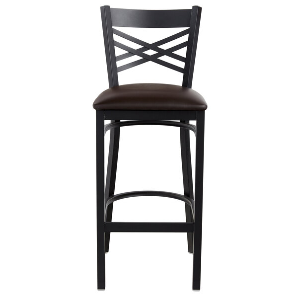 Lancaster Table & Seating Black Finish Cross Back Bar Stool with 2 1/2 ...