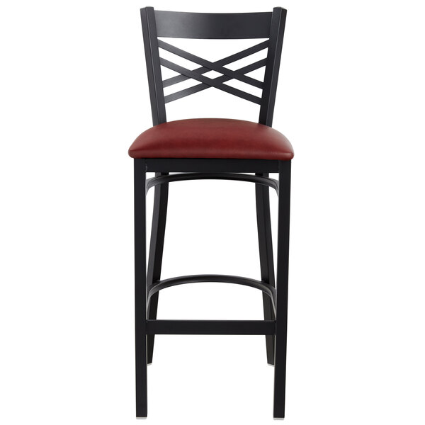 Lancaster Table & Seating Black Finish Cross Back Bar Stool with 2 1/2 ...