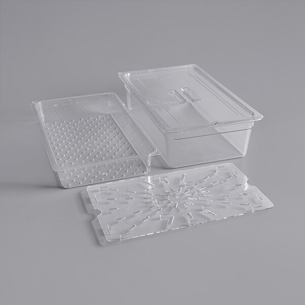 Cambro Camwear Full Size Clear Polycarbonate Food Pan with Colander Pan ...