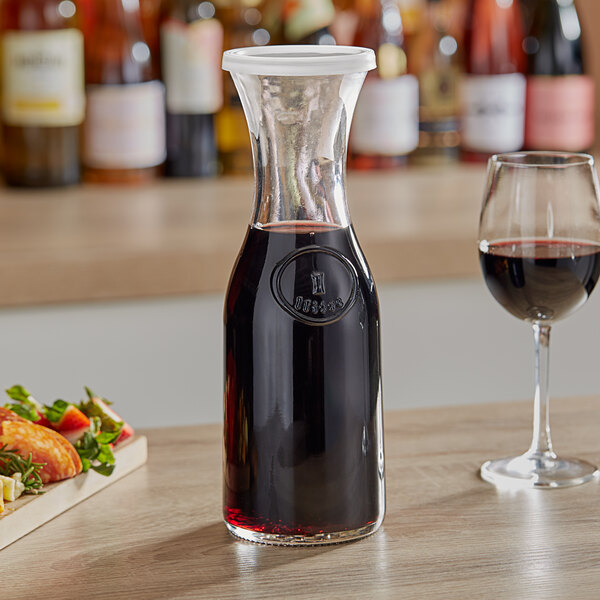 Libbey 33.875 oz. Glass Wine Decanter and Plastic Lid Set - 12 Glasses ...