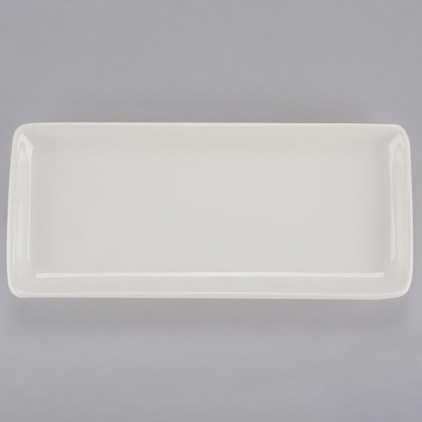 Tuxton BEZ-1141 11 1/2" x 5" Eggshell Rectangular China Tray - 12/Case