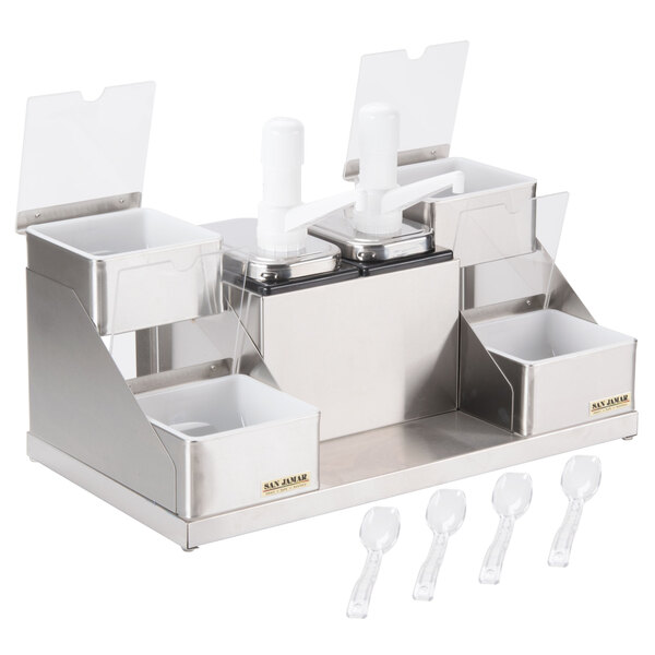 San Jamar P9724 Dual Pump Condiment System with 4-Compartment Two Tier ...
