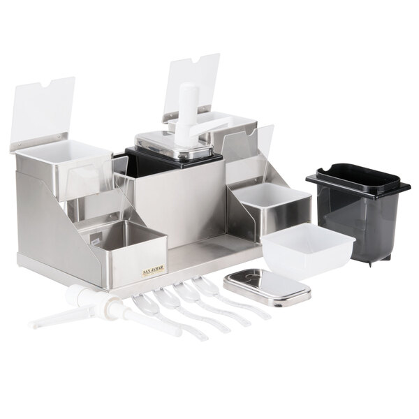 San Jamar P9724 Dual Pump Condiment System with 4-Compartment Two Tier ...