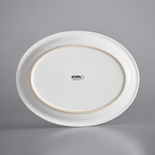 Acopa 13" x 10 1/2" Bright White Narrow Rim Oval Stoneware Platter - 12 ...
