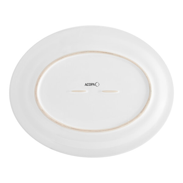 Acopa 13" x 10 1/2" Bright White Narrow Rim Oval Stoneware Platter - 12 ...