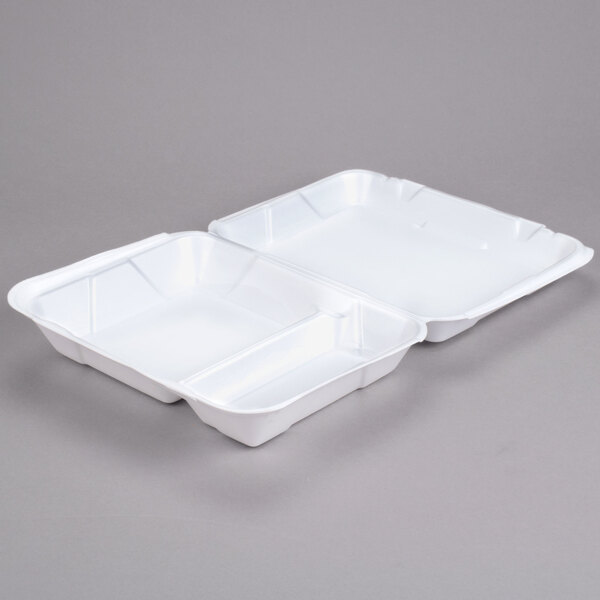 Genpak SN272 13" x 10" x 3" White 2-Compartment Hinged Lid Foam ...