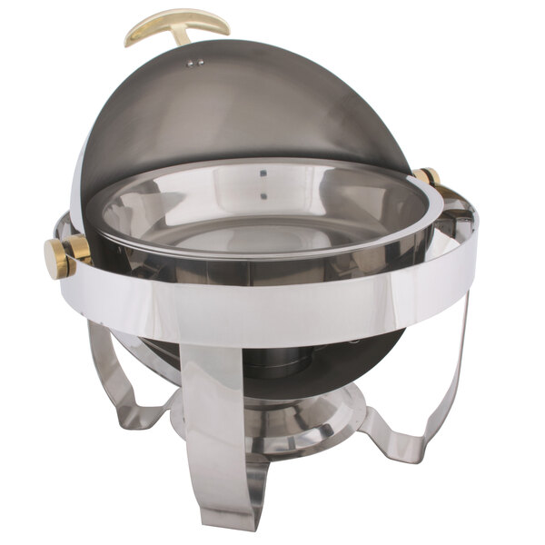 Choice Supreme 4 Qt. Round Roll Top Gold Trim Chafer