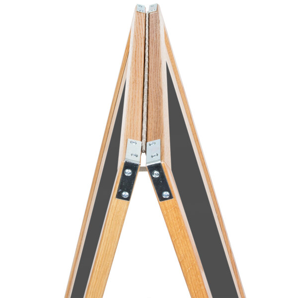 Aarco A-1B 42" x 24" Oak A-Frame Sign Board with Black Write On Chalk Board