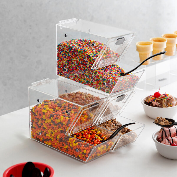 Choice 11" x 4" x 7" Stackable Candy / Topping Dispensers with Notches ...