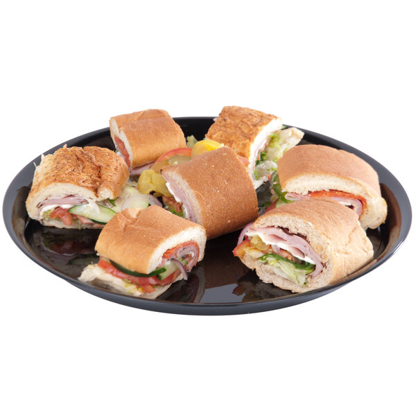 WNA Comet A912BL Checkmate 12" Black Round Catering Tray - 5/Pack