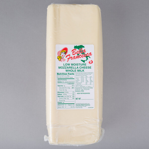 Whole Milk Mozzarella Cheese 6 lb. Solid Block - 8/Case