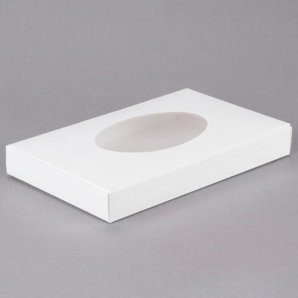 9 1/4" x 5 1/2" x 1 1/8" 1-Piece 1 lb. White Candy Box with Oval Window ...