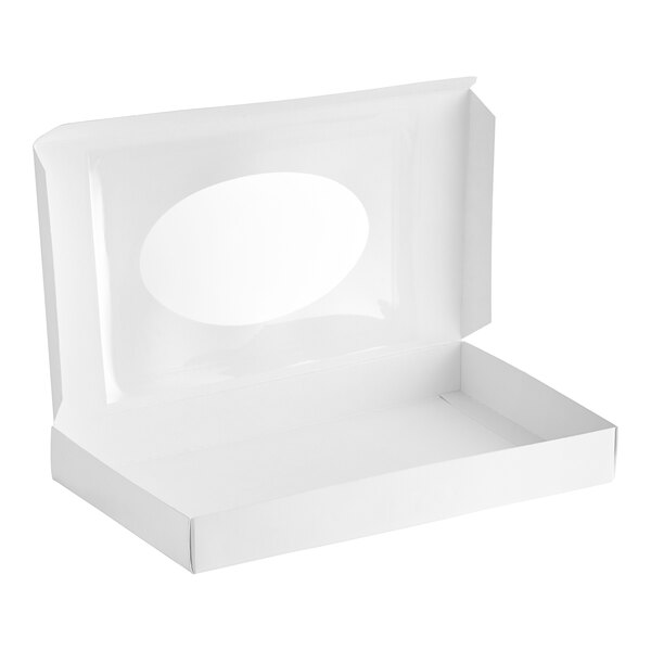 9 1/4" x 5 1/2" x 1 1/8" 1-Piece 1 lb. White Candy Box with Oval Window ...