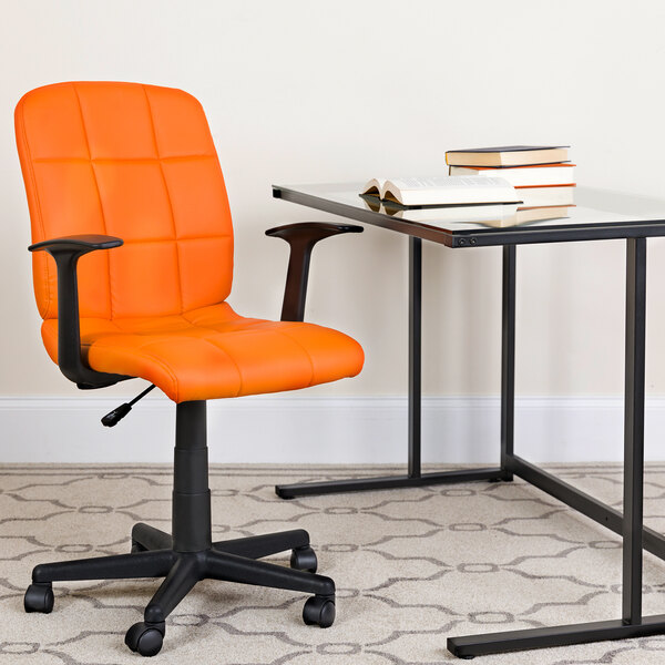 Flash Furniture GO-1691-1-ORG-A-GG Mid-Back Orange Quilted Vinyl Office ...
