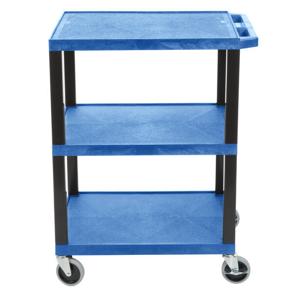 Luxor WT34BUS Tuffy Blue Three Shelf Utility Cart - 24" x 18" x 34"