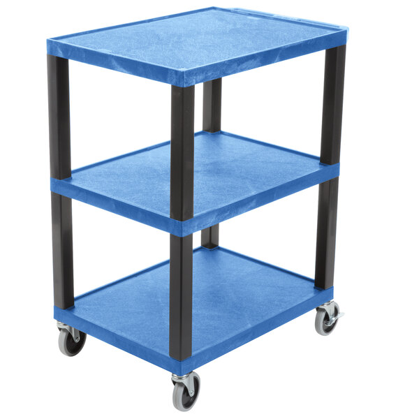 Luxor WT34BUS Tuffy Blue Three Shelf Utility Cart - 24" x 18" x 34"