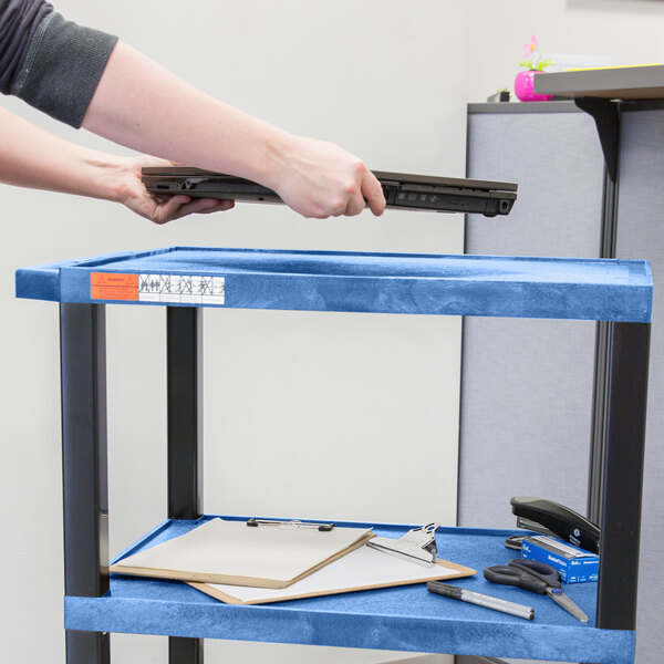 Luxor WT34BUS Tuffy Blue Three Shelf Utility Cart - 24" x 18" x 34"