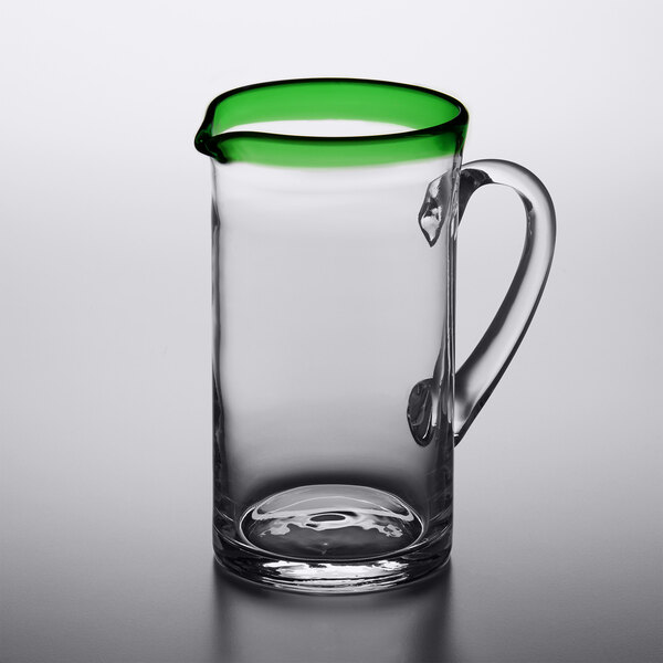 Acopa Tropic 50 oz. Glass Pitcher with Green Rim - 6/Case
