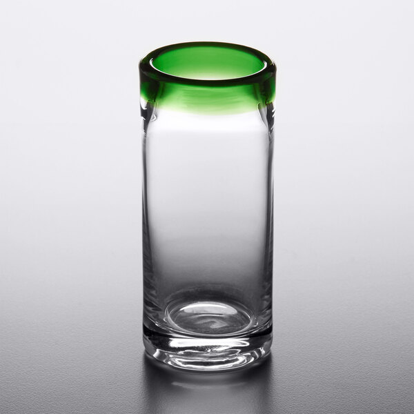 Acopa Tropic 3 oz. Shooter Glass with Green Rim - 12/Case