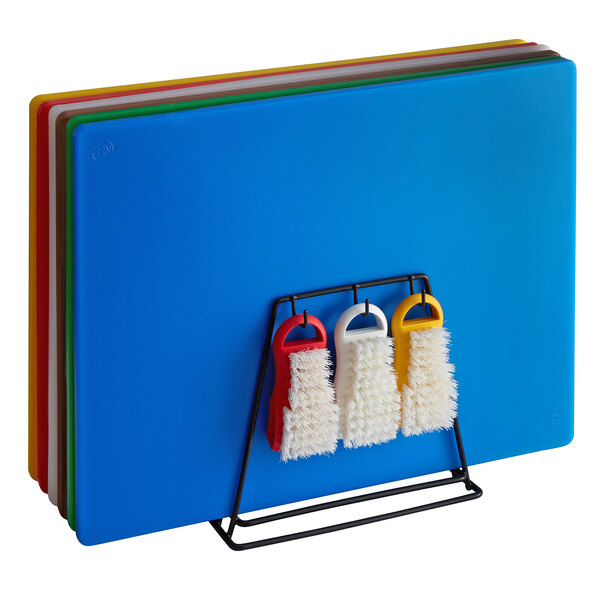 6-Board Color-Coded Cutting Board Set with Rack and Brushes - 15" x 20"