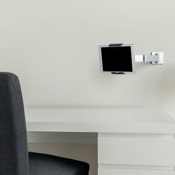 Durable 893423 Silver Metal Wall-Mount Tablet Holder with Swinging Arm