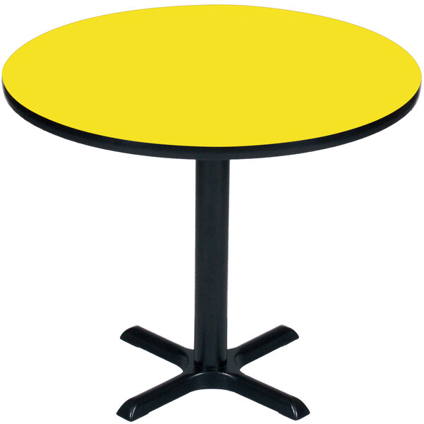 Correll 30" Round Yellow Finish / Black Table Height High Pressure Cafe ...