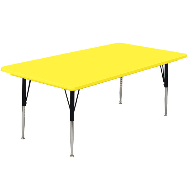 Correll 30" x 60" Rectangular 19" - 29" Yellow Finish Adjustable Height Blow-Molded Activity Table