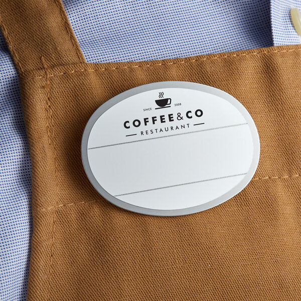 Cawley 1 3/4" x 2 1/2" Customizable White Economy Metal Oval Nametag