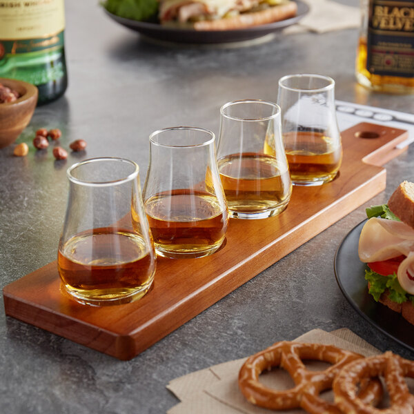 Acopa Dual-Sided Flight Paddle with Whiskey Tasting Glasses