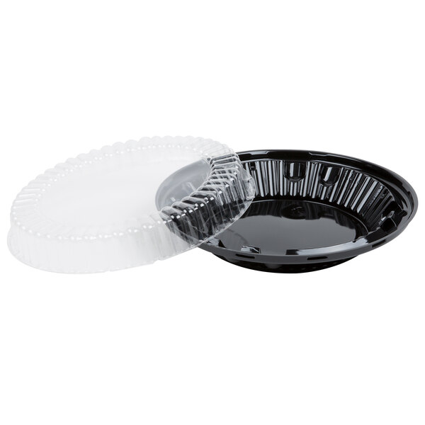 D&W Fine Pack 10" Black Pie Container with Clear Low Dome Lid - 20/Pack