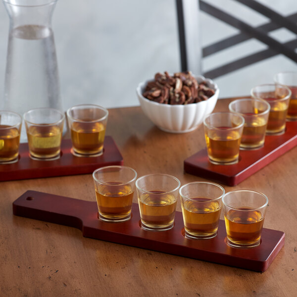 Acopa 14 1/2" Mahogany Finish Flight Paddle with 3 oz. Tasting Glasses ...