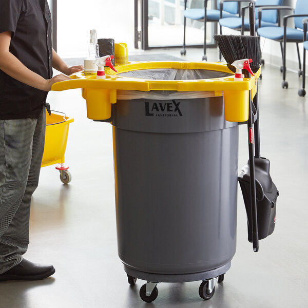 Lavex Janitorial 44 Gallon Gray Round Commercial Trash Can Kit with ...