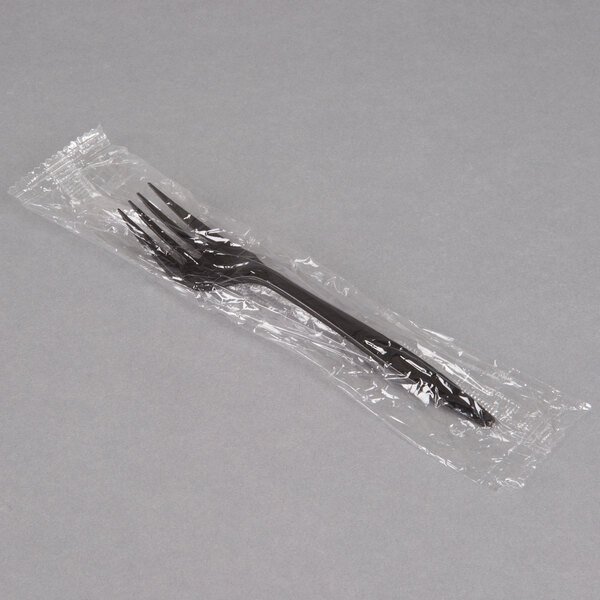 Choice Individually Wrapped Medium Weight Black Plastic Fork - 1000/Case