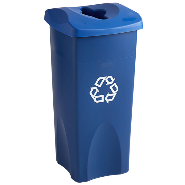 Rubbermaid Untouchable 23 Gallon Blue Square Recycle Bin Kit with Mixed ...