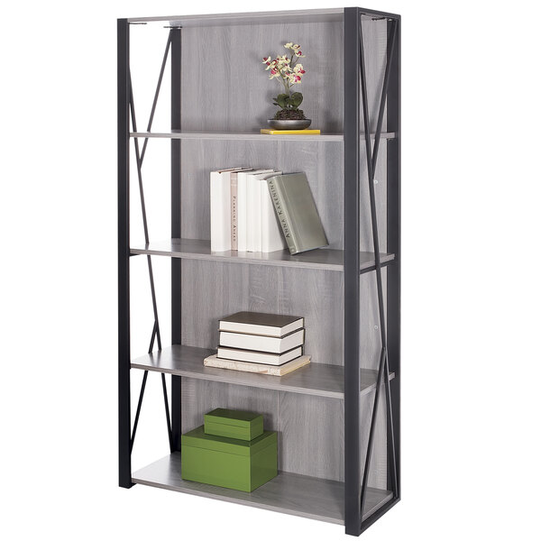 Safco 1903GR Mood 4-Shelf Gray Powder Coated Steel Bookcase - 31 3/4" x ...