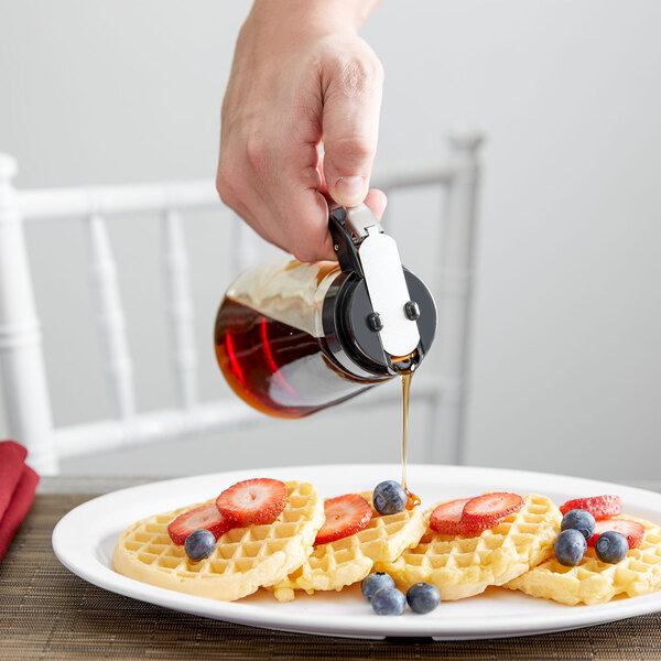 Tablecraft 1371BK 12 oz. Modern Glass Syrup Dispenser with Black ABS ...