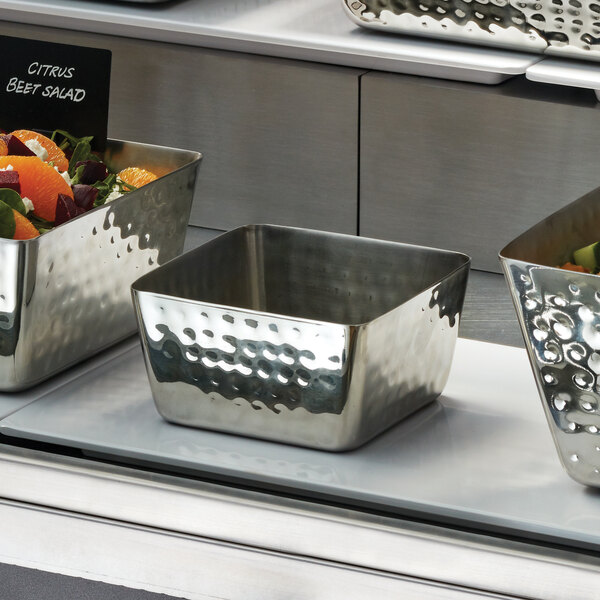 American Metalcraft SSQH53 30 oz. Hammered Stainless Steel Square Bowl
