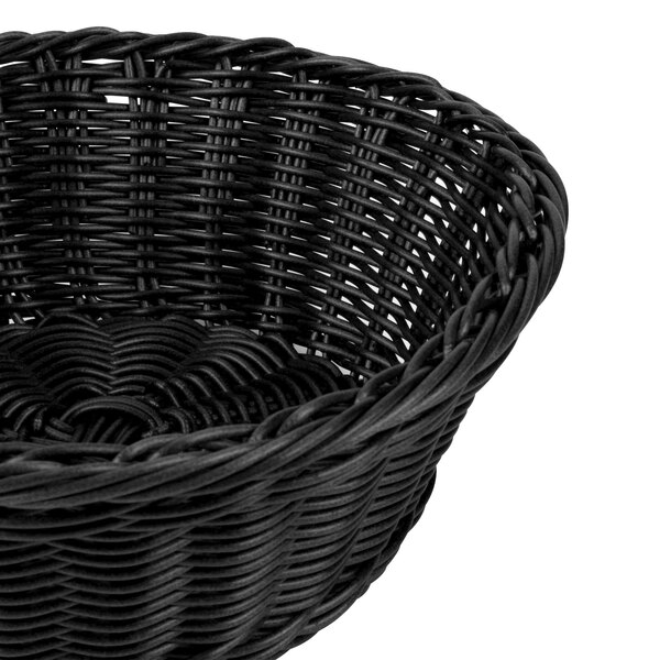 Tablecraft M2475 8 1/4" x 3 1/4" Black Round Rattan Basket